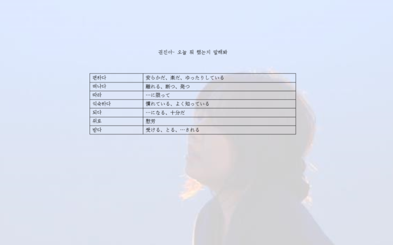 【歌詞和訳単語リスト付き】오늘 뭐 했는지 말해봐 Tell Me About Your Day 권진아 Kwon Jinah すきままlanguage